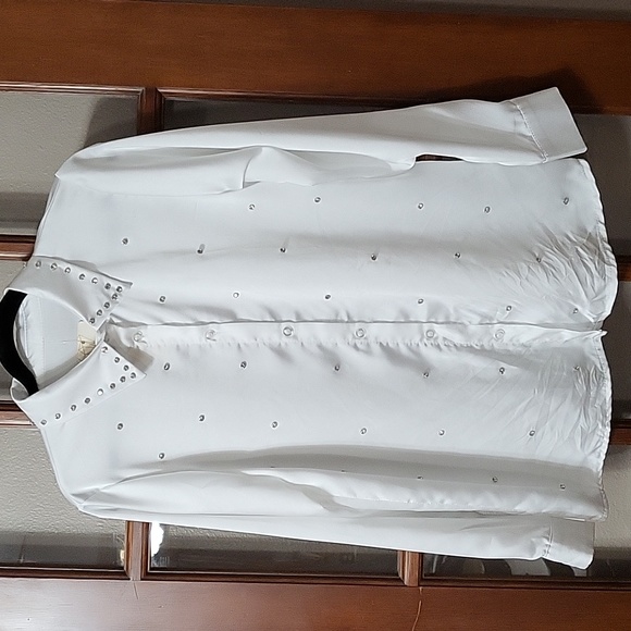 M Made In Italy | Tops | Made In Italy White Satin With Rhinestones ...